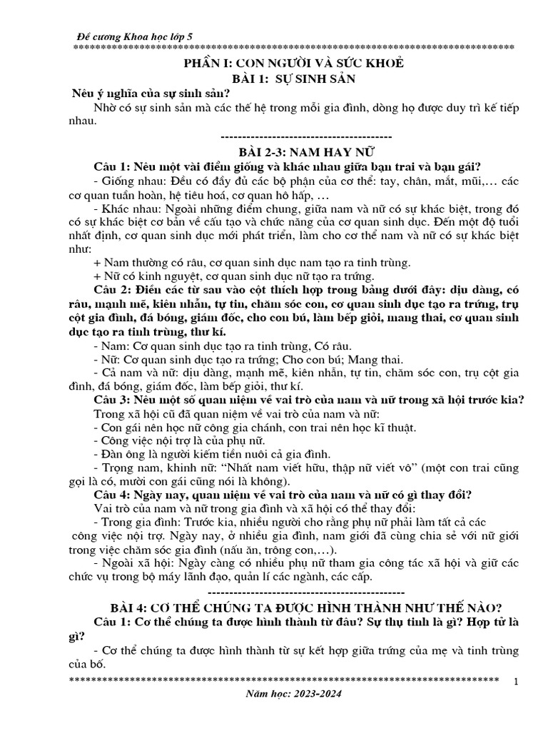 De Cuong On Tap Khoa Hoc Lop 5-Hay in | PDF