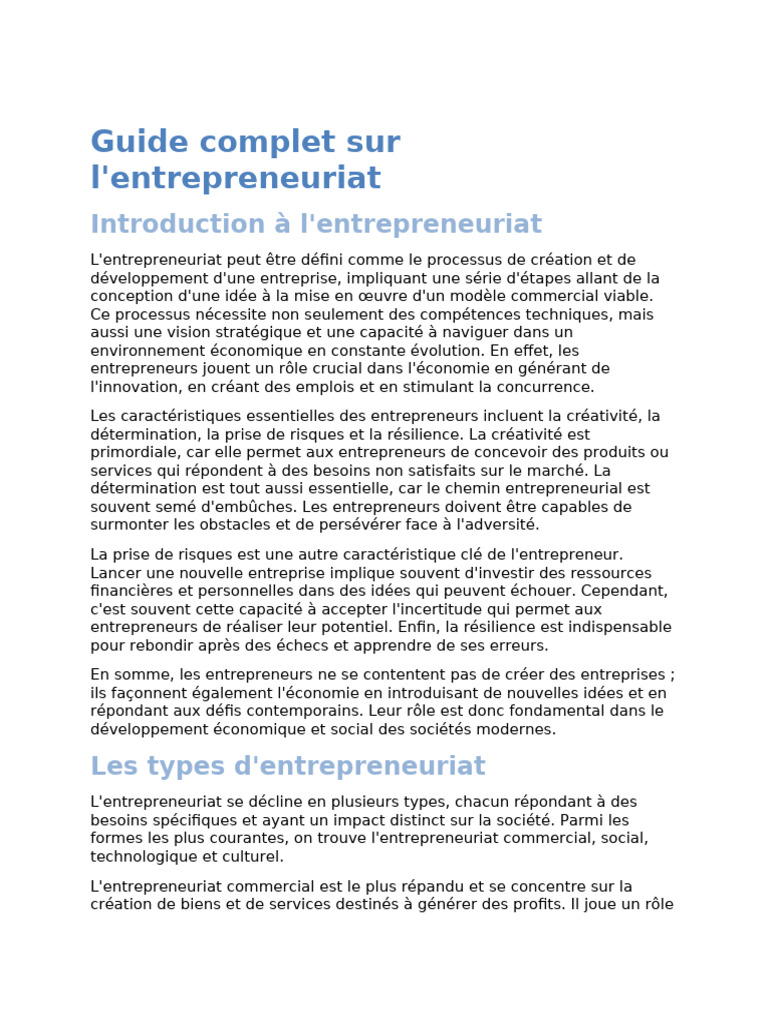 Guide complet sur l'entrepreneuriat | PDF