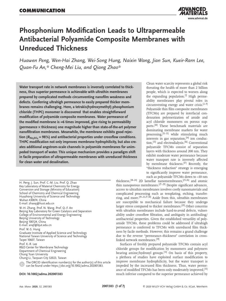 Phosphonium Modification Leads To Ultrapermeable A | PDF