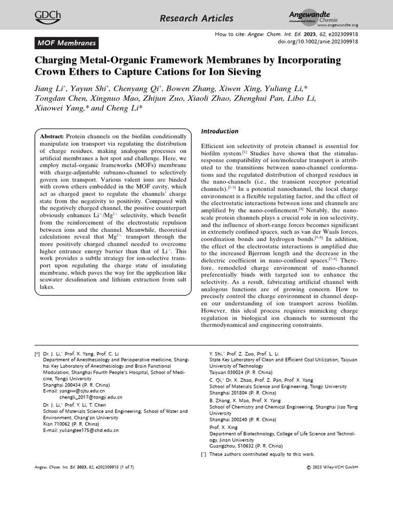 Charging Metal-Organic Framework Membranes by Inco | PDF