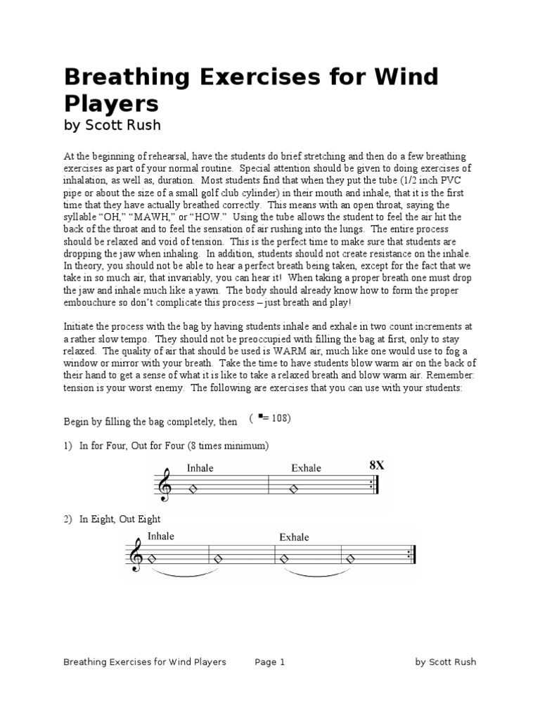 Breathing Exercises For Wind Players: by Scott Rush | PDF