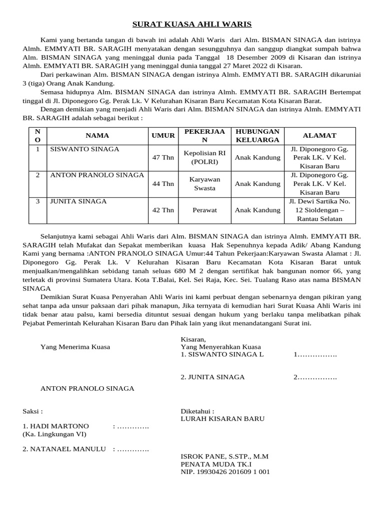 Surat Kuasa Ahli Waris1 | PDF