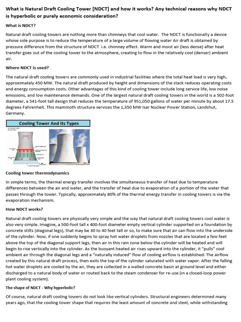 Natural Draft Cooling Tower (NDCT) Working Principle | PDF