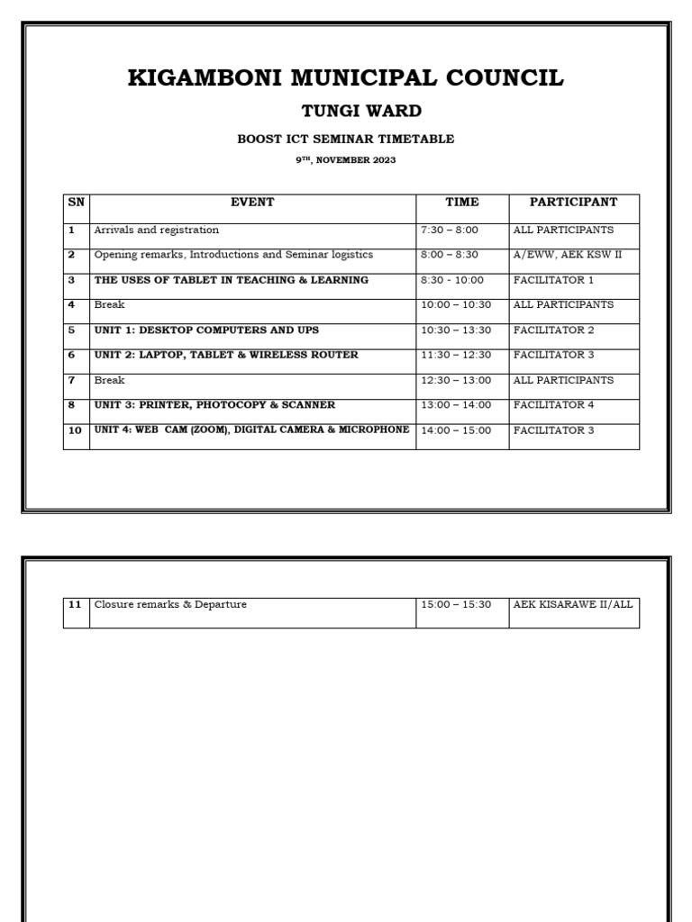 Boost Ict Timetable - Tungi | PDF