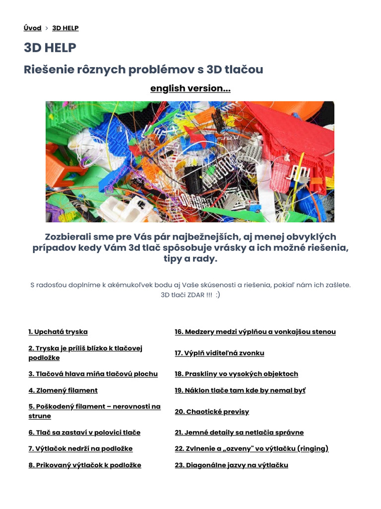3D HELP - Alebo Pomoc Pri Riešení Problémov S 3D Tlačou | PDF