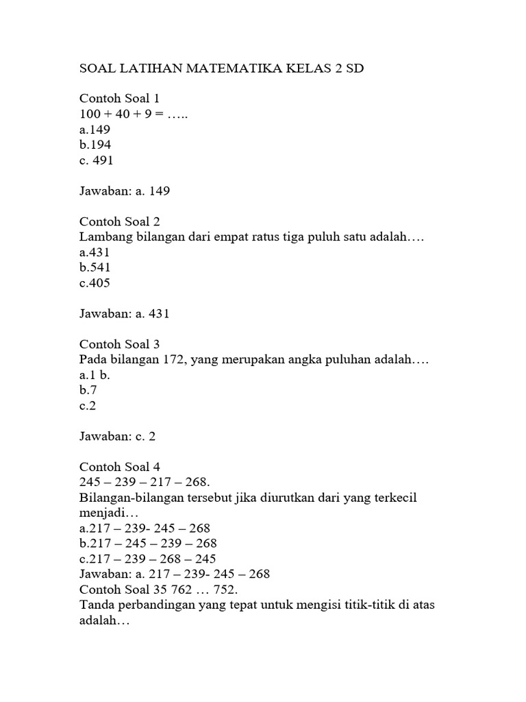 soal matematika kelas 2 sd 06 | PDF