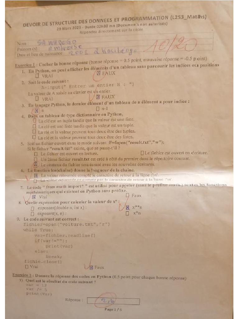 Python Ancien Devoir p23 | PDF