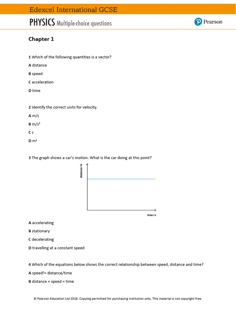 01 IGCSE - Physics - MCQ Chapter 1-5 All Forces and Motion | PDF