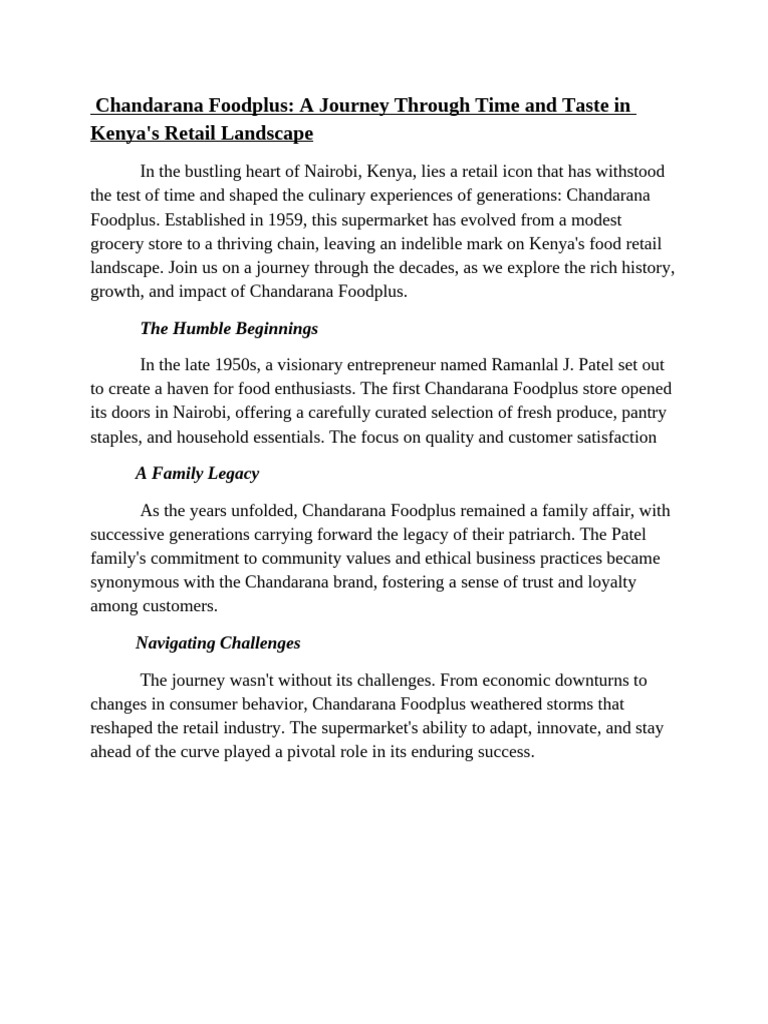 Chandarana's Journey, Times and Taste in Kenya. | PDF