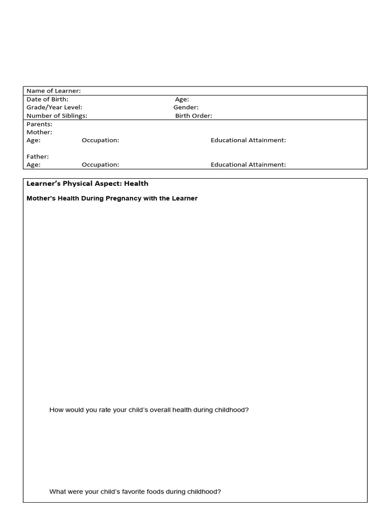 Learners Development Profile Survey | PDF | Learning | Pregnancy