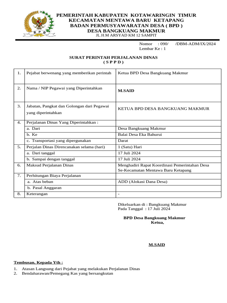 Sppd Contoh 2024 Word (1) | PDF