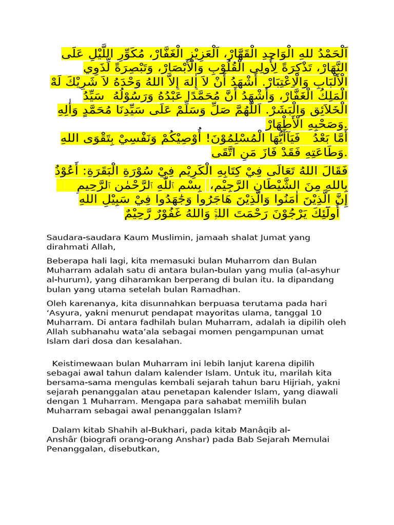 Khotbah Jumat Muharrom | PDF