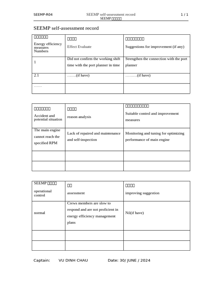 SEEMP-R04-SEEMP Self Assessment Record | PDF