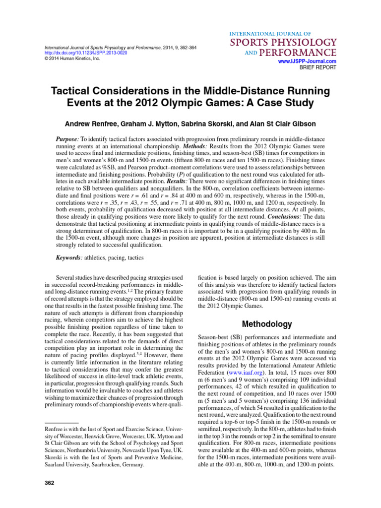 Tactical Considerations in the Middle-Distance Running | PDF