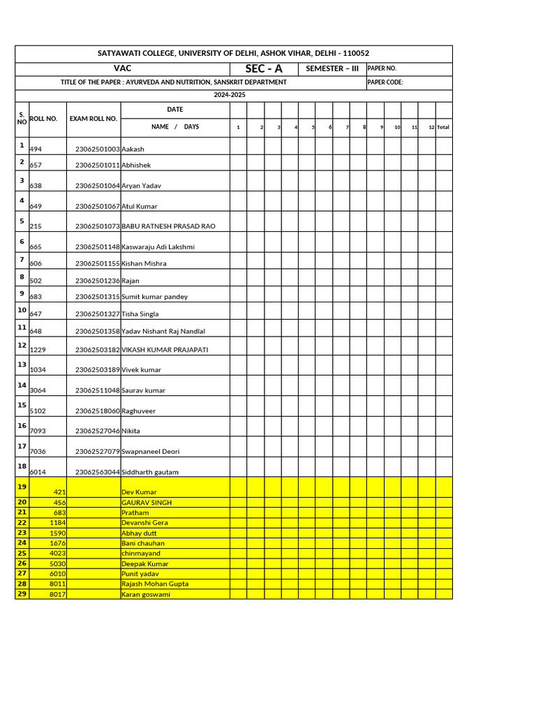 Section List of Vac Semester 1 & 3 Latest-2 | PDF