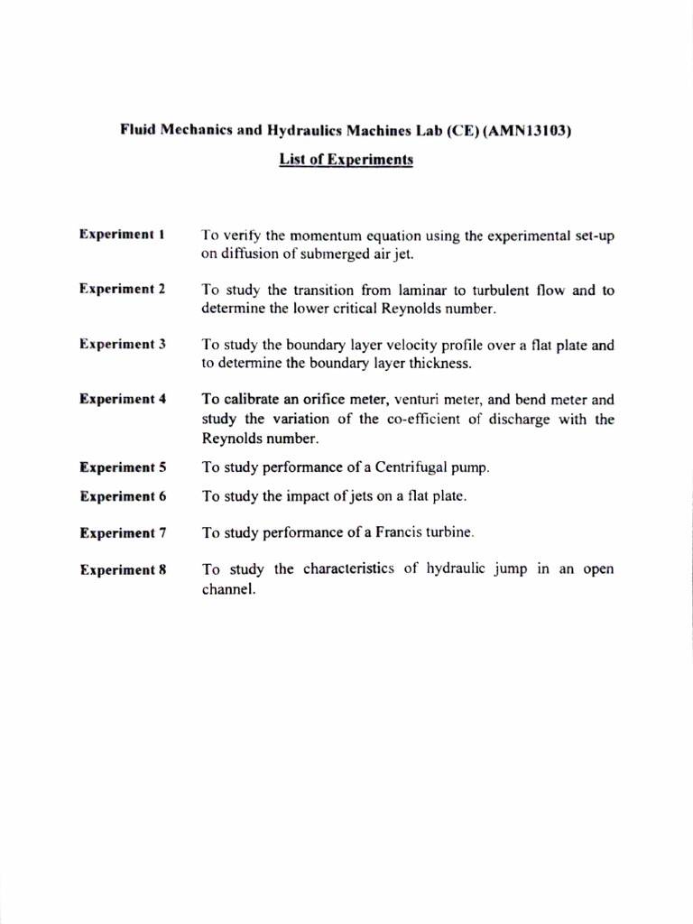 Fluid Mechanics and Hydraulics Machine Lab | PDF
