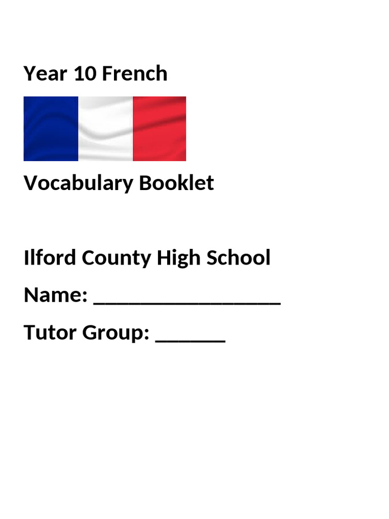 NEW Y10 French vocabulary Booklet 2024-2025 | PDF