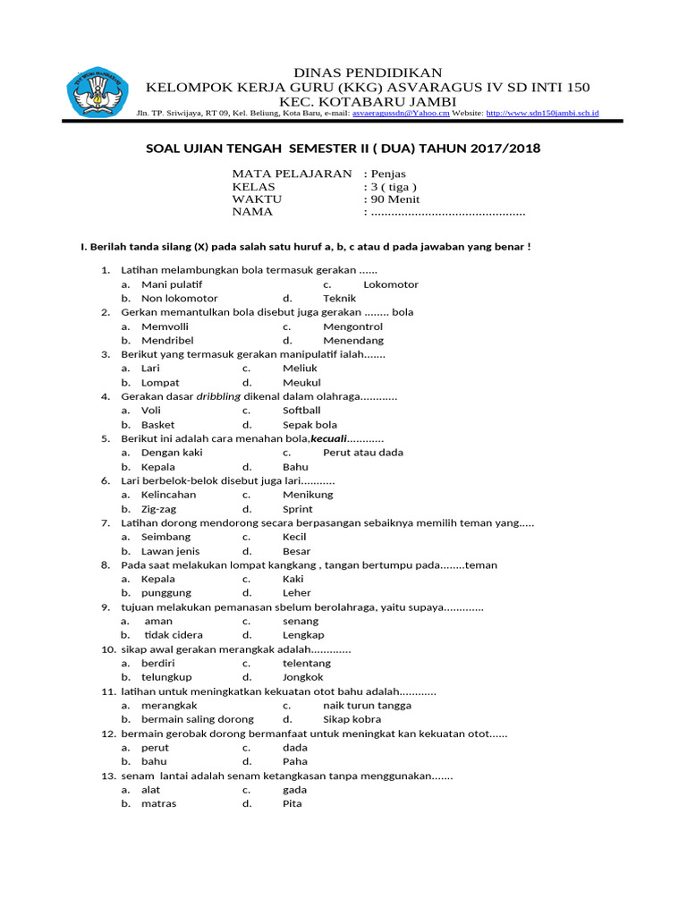Soal Penjas Uts Kelas 3 Semester | PDF