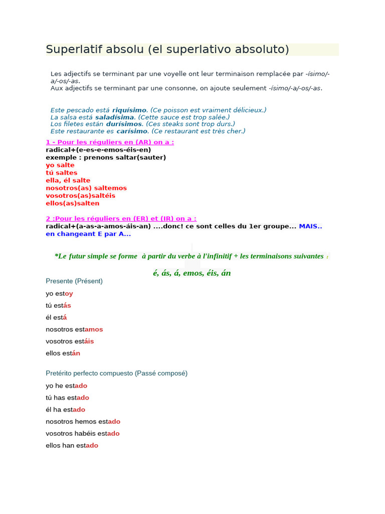 Superlatif Absolu (El Superlativo Absoluto) | PDF
