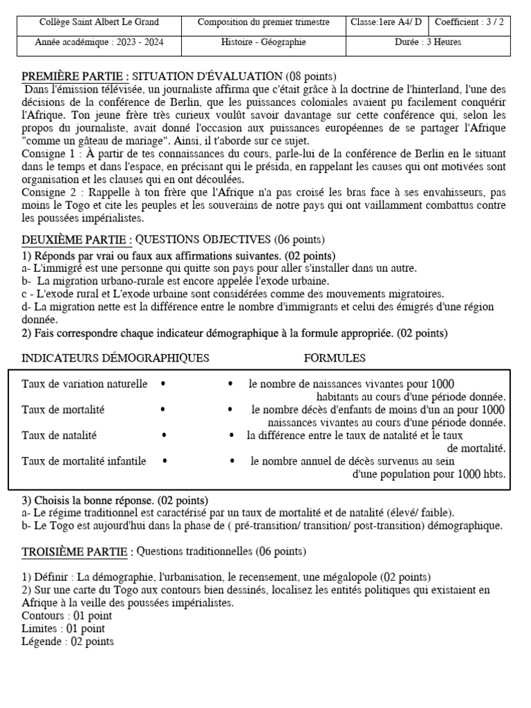 Compo 1er Trimestre HG (1ERE) | PDF