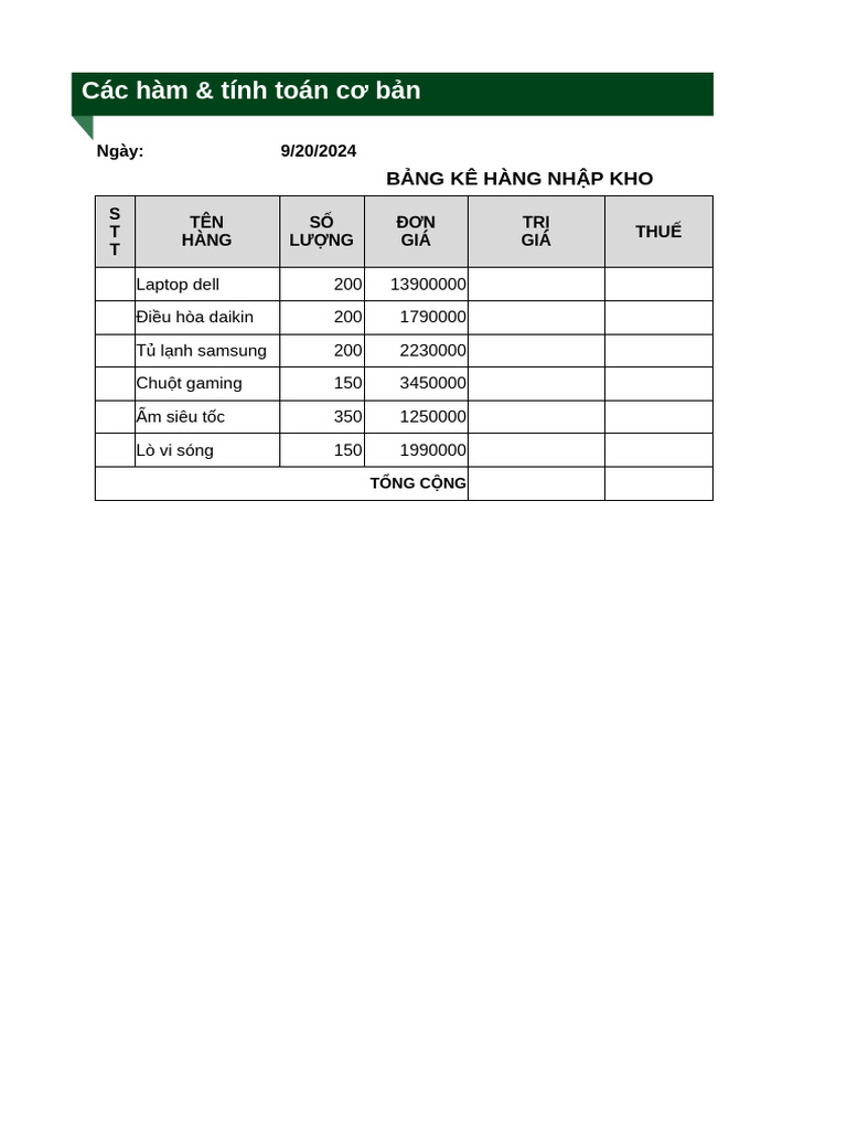 Bai Tap Excel 001 | PDF