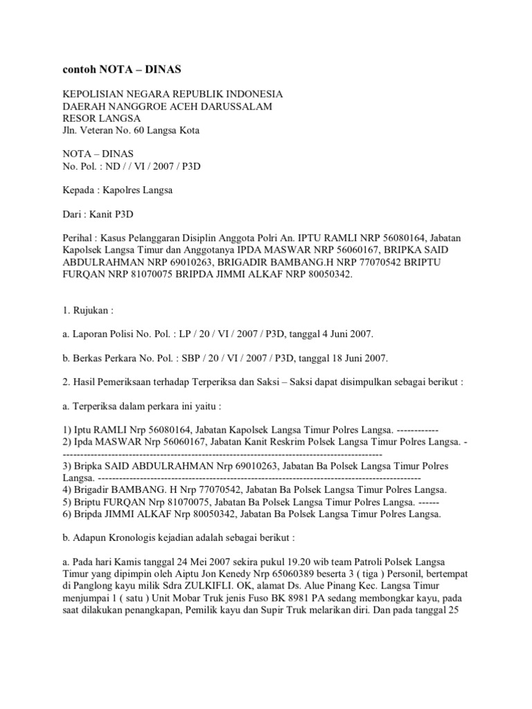 Contoh Nota Dinas Ke Bupati - Aneka Contoh