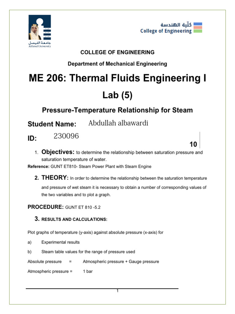 Thermal Fluid - Lab 5 | PDF