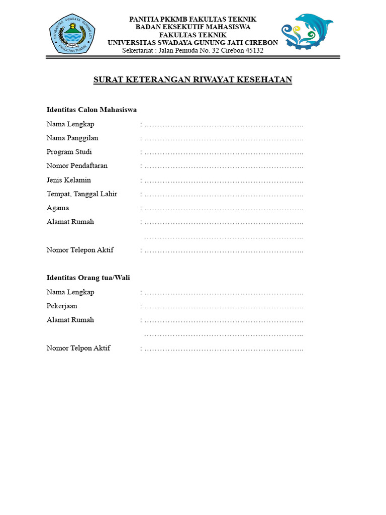 Surat Pernyataan Riwayat Kesehatan Camaba 24 | PDF Surat Pernyataan Riwayat Kesehatan Camaba 24 | PDF