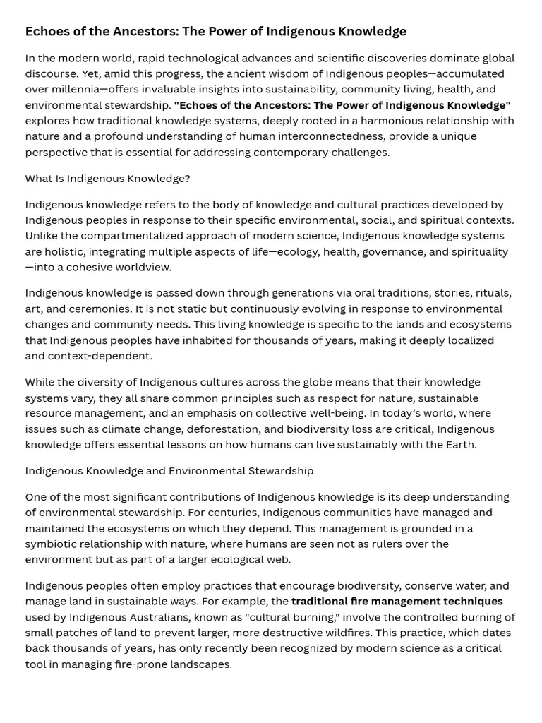 Echoes of the Ancestors- The Power of Indigenous Knowledge" | PDF