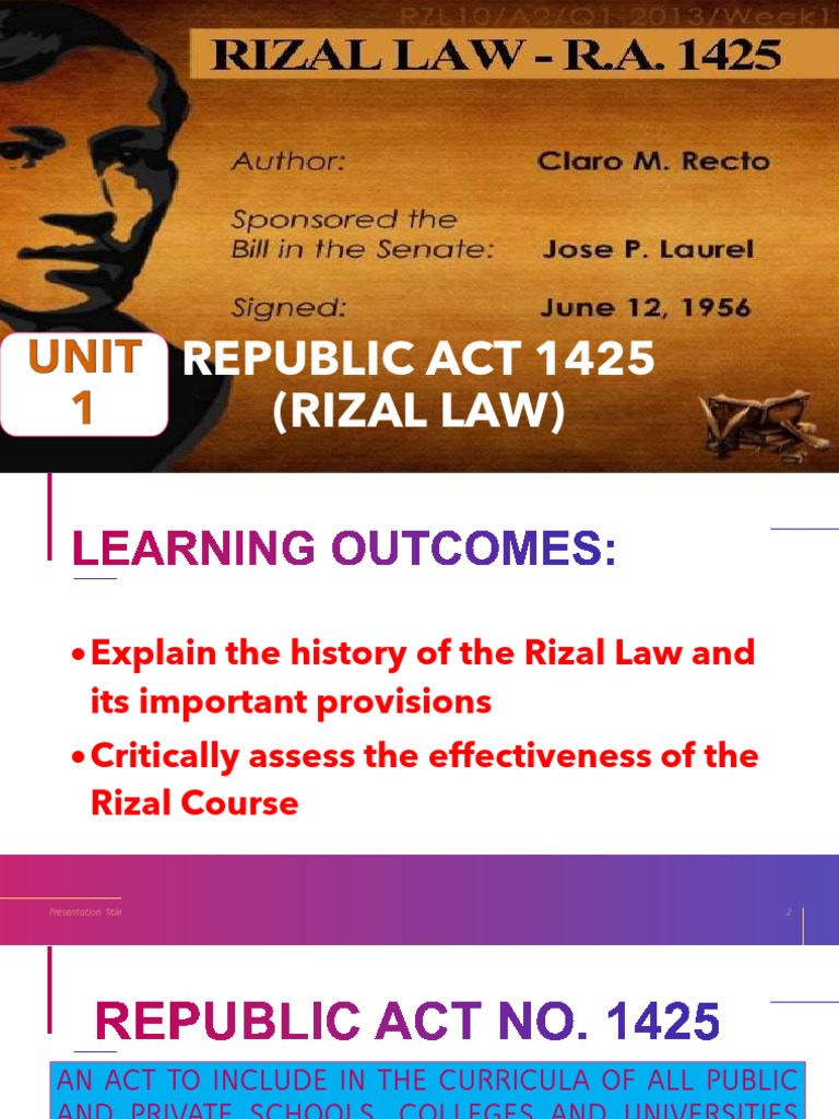 2 Rizl111 Unit 1 - Republic Act 1425 (Rizal Law) | PDF | Justice | Politics