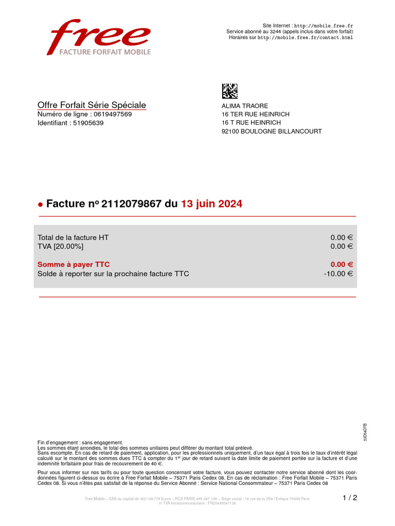 Facture Freemobile 20240613 | PDF
