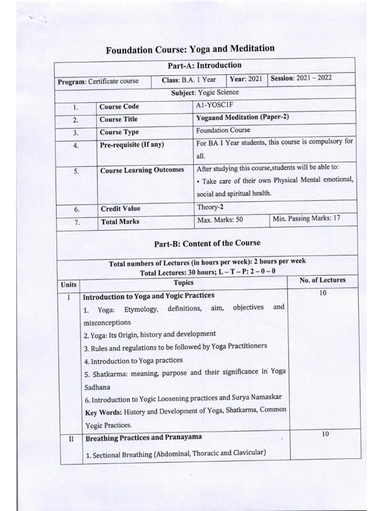 Foundation Course Yog and Dhayan0001 | PDF
