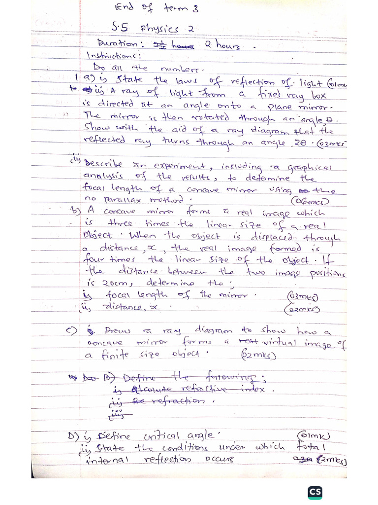 S.5 end of term 3 physics | PDF