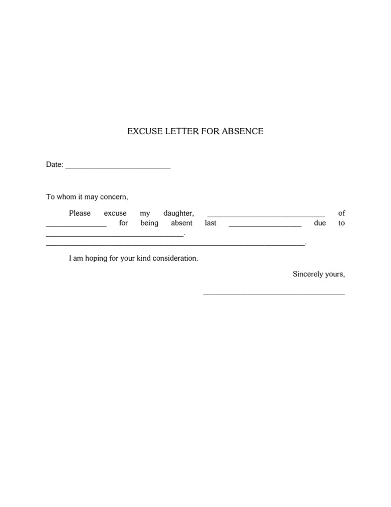 Excuse Letter For Absence | PDF