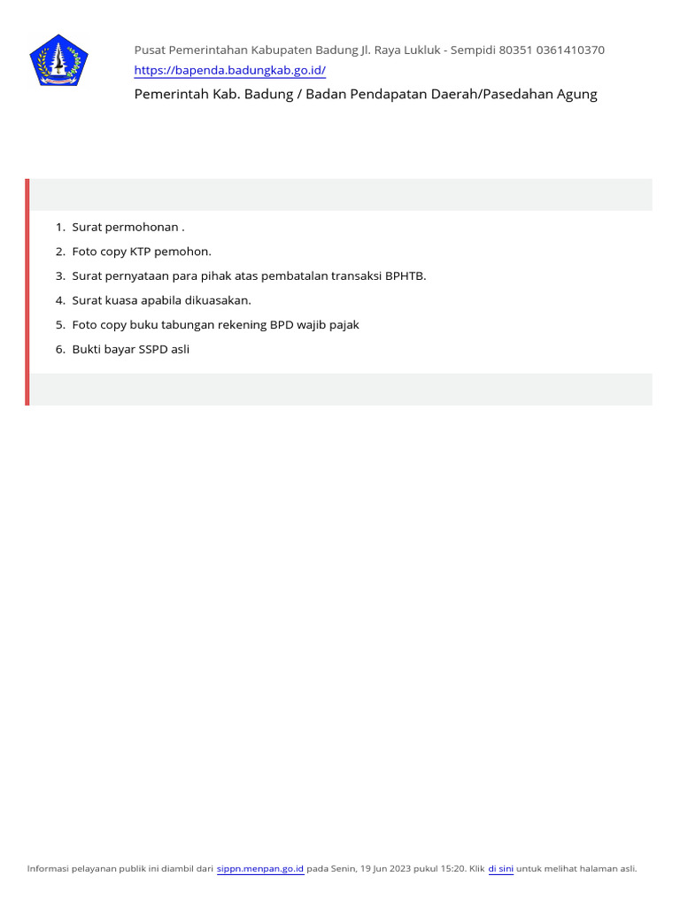 Unduh Standar Pelayanan - Permohonan Pembatalan Transaksi BPHTB | PDF