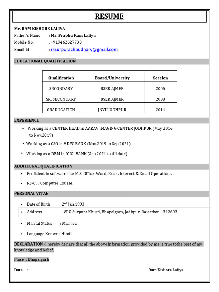 Resume of Ram Kishore Laliya | PDF