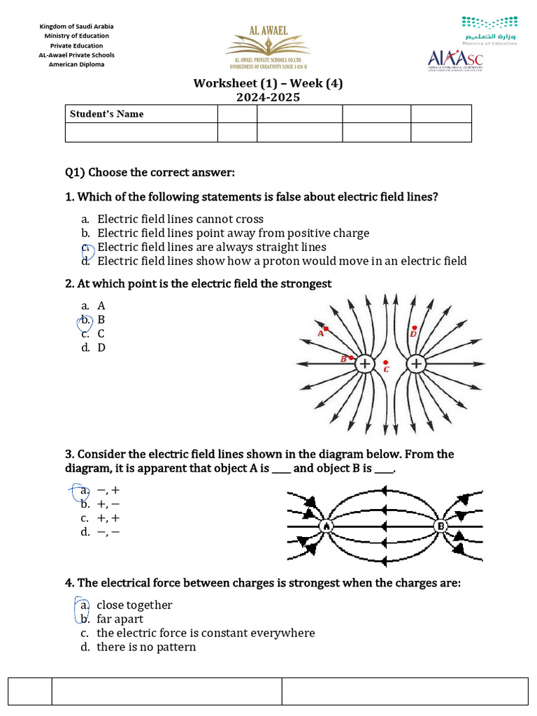 Grade 11 - Physics - Worksheet 1 - Week 4 - 1st Semester - 2024 | PDF