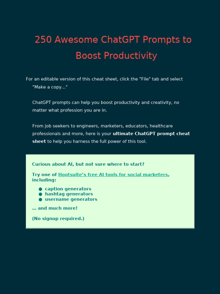 ChatGPT Prompt Cheat Sheet by Hootsuite (To Use The Template, Click The ...