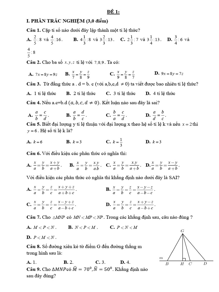 Đề Ôn 1 Toán 7 HK2 | PDF