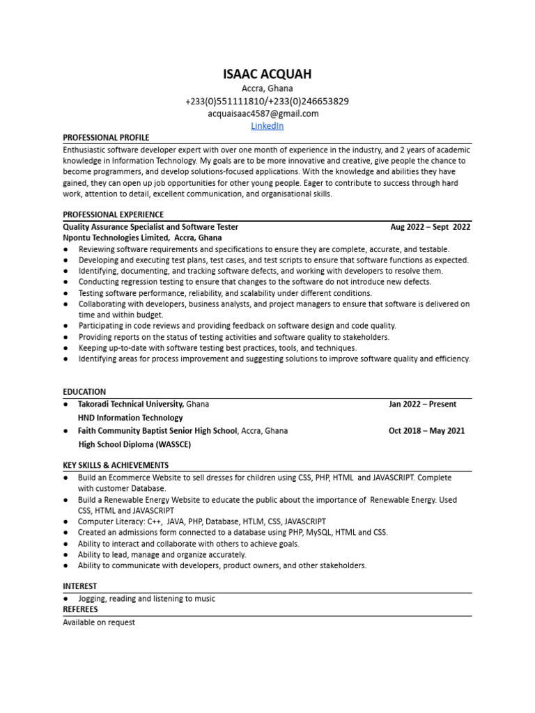Isaac Acquah - Resume | PDF