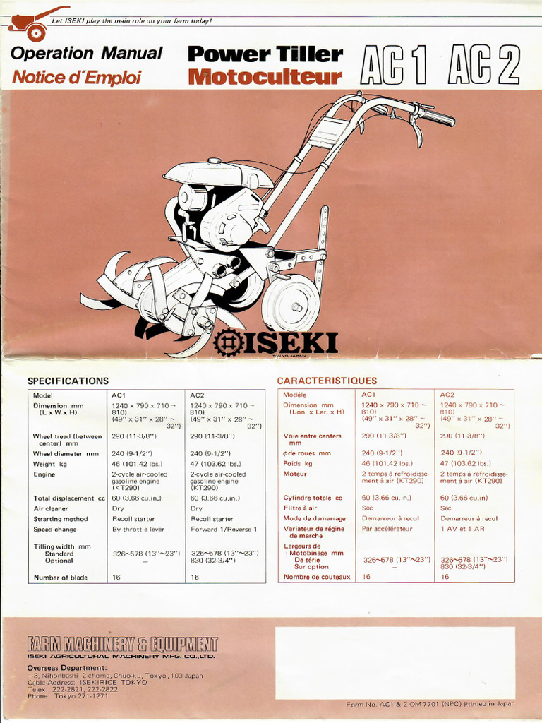 Iseki AC1, AC2 Operators Manual | PDF