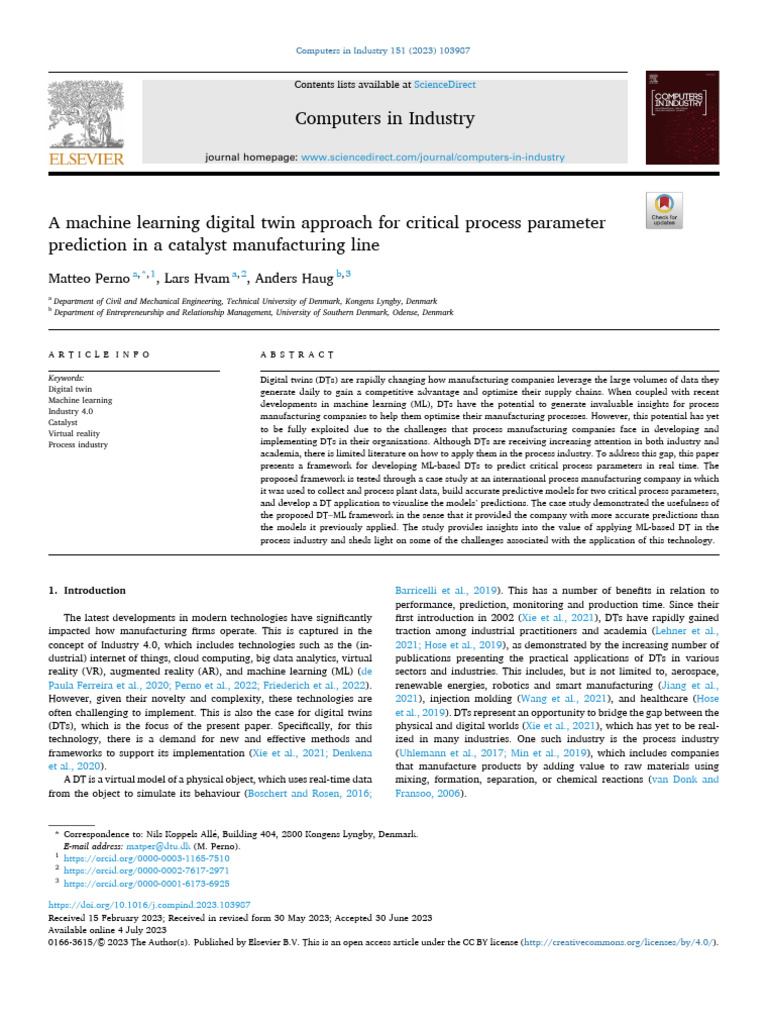 A Machine Learning Digital Twin Approach For Critical Process Parameter Prediction in A Catalyst ...