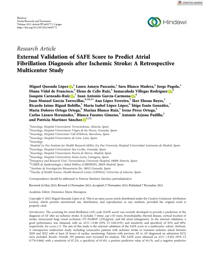 External Validation of SAFE Score To Predict Atrial Fibrillation ... External Validation of SAFE Score To Predict Atrial Fibrillation ...