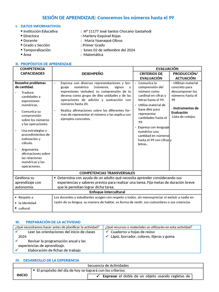 Conociendo los Números hasta 99 en Preescolar | PDF | Evaluación | Arte