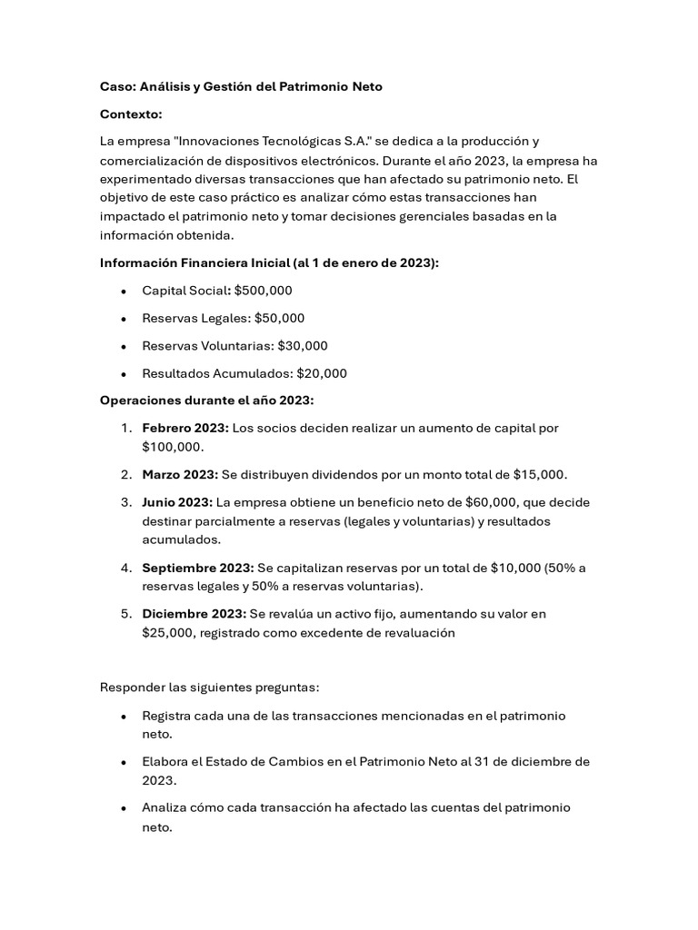 Caso Análisis y Cambios Del Patrimonio Neto | PDF