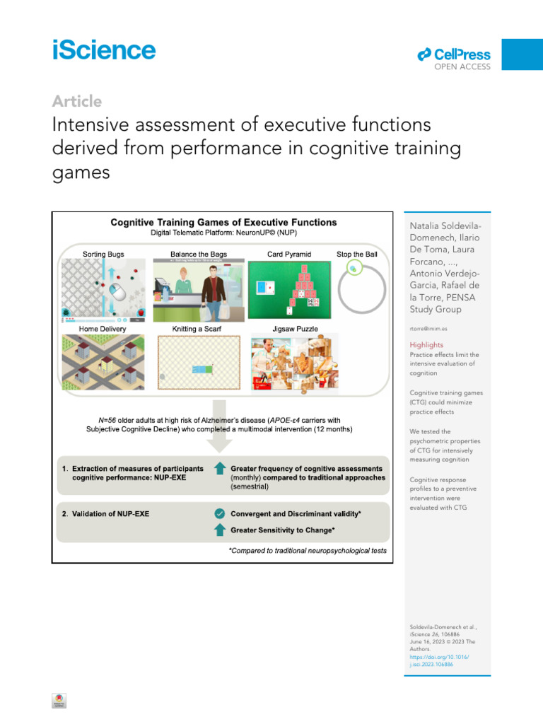 Cognitive Training Games for Executive Function Assessment | PDF ...