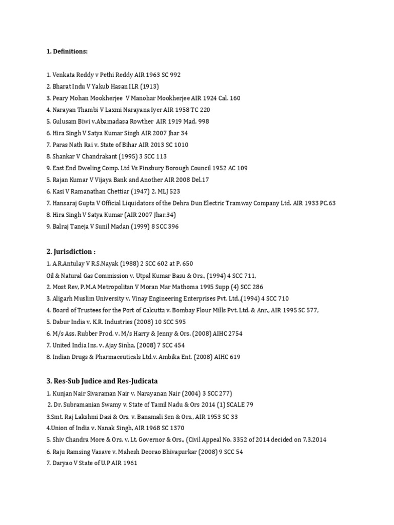 List of Important Cases To Read - CPC | PDF