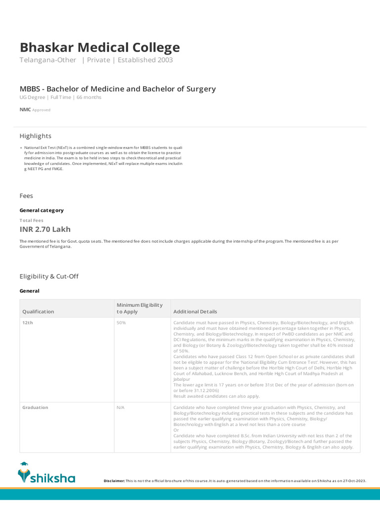 Bhaskar Medical College | PDF