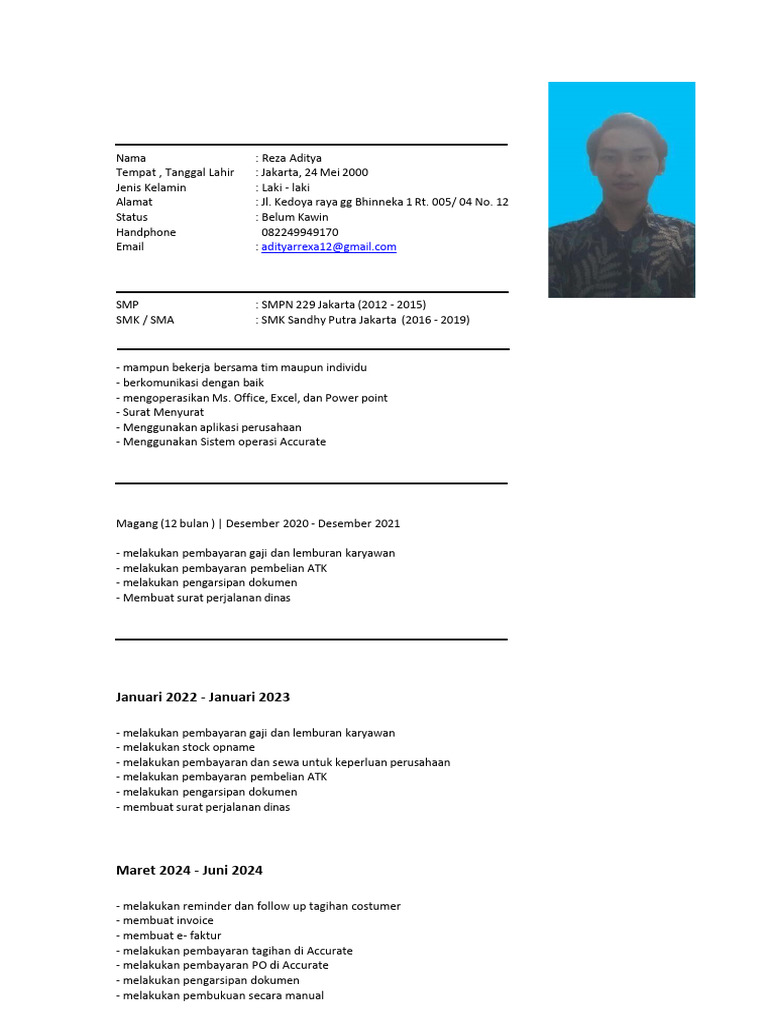 CV Reza Aditya Newww | PDF
