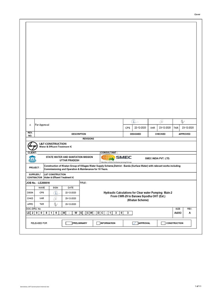 HYD. CAL-FROM CWR-29 To Baruwa Siyodha Ext. OHT (1303) | PDF